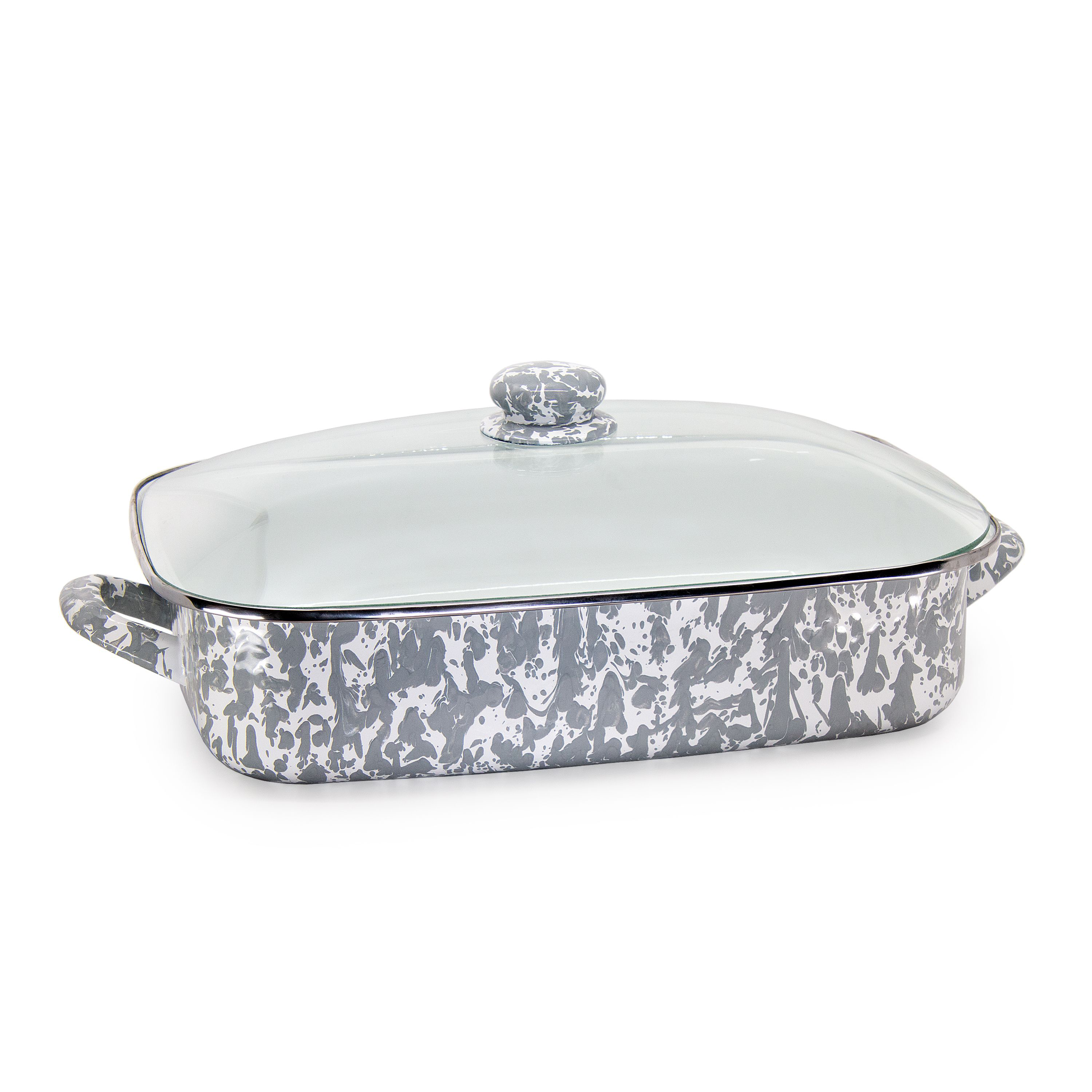 Golden Rabbit Grey Swirl Enamelware Collection Roasting Pan with Lid ...